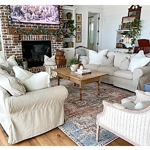 Hauteloom Rosman Machine Washable 7'10"x10'2" Living Room Bedroom Area Rug - Persian Oriental - Vintage Distressed Medallion - Pet & Child Friendly - Stain & Water Resistant - Terracotta, Brown