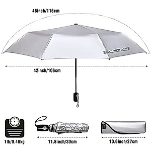 G4Free UPF 50+ UV Protection Travel Umbrella 46 Inch Windproof Silver Coating Sun Blocking Umbrella (Black)
