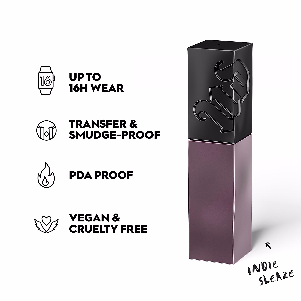 Urban Decay Vice Lip Bond Glossy Longwear Liquid Lipstick (Indie Sleaze - Pure Black), Transfer-proof, Smudge-proof, Up to 16HR Wear, Vegan, Cruelty-free - 0.14 fl oz