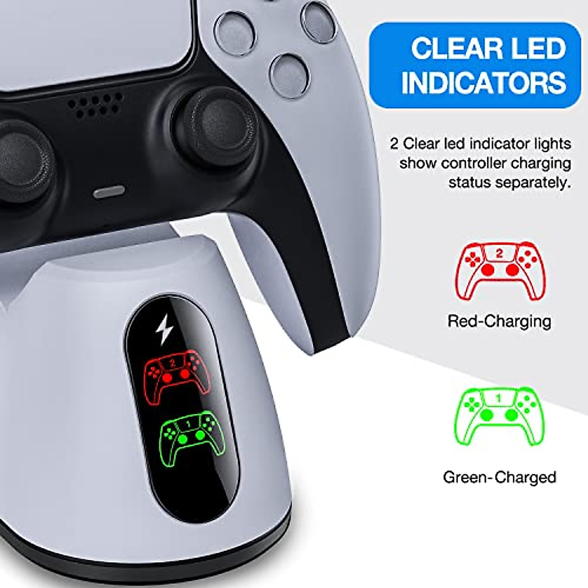 PS5 Controller Charging Station, PS5 Charging Station with Fast Charging AC Adapter 5V/3A for Playstation 5 Controller, Playstation 5 Charging Stand for Dualsense with LED Indicator, White