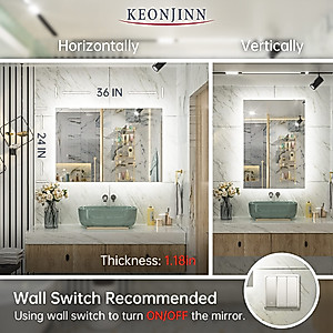 Keonjinn LED Bathroom Mirror, 24 x 36 Inch LED Mirror Lighted Bathroom Mirror, Anti Fog Acrylic Backlit Vanity Mirror with Lights, IP44 Waterproof CRI90+ Dimmable Makeup Mirror(Horizontal/Vertical)