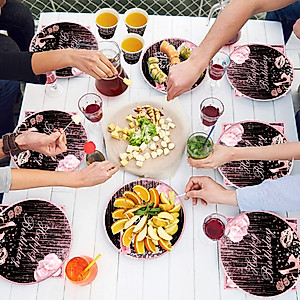 Oigco Women Rose Gold Black Birthday Party Plates Napkins Birthday Party Supplies Pink Girls Paper Tableware Set Birthday Decorations 24 Guests