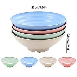INCAUCA 74oz Unbreakable Cereal Bowls Set of 4, Wheat Straw Fiber Rice Bowls, Japanese Ramen Noodle Soup Bowl, Lightweight Salad Bowls for Serving Fruit Pasta Snack Dessert, Dishwasher Safe, 4 Colors