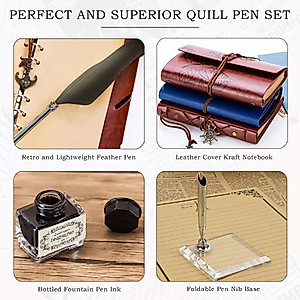 Quill Pen and Ink Set, Antique Feather Dip Calligraphy Pen Set, including Feather Pen, 5 Replacement Nibs, Pen Nib Base, Notebook, Ink, Gift Box, Best Gifts for Men Dad (Grey)