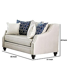Benjara, White Fabric Upholstered Wooden Loveseat with Tufted Details