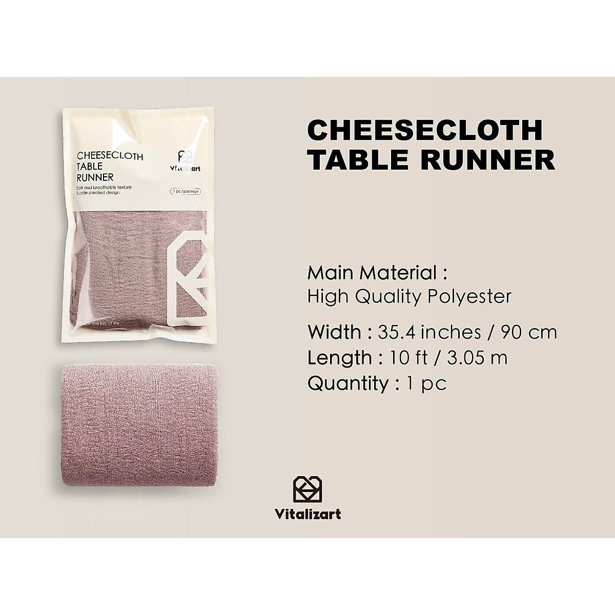 Vitalizart Cheesecloth Table Runner 10 Ft Gauze Boho Fabric Rustic Tan Cheese Cloth Table Runner for Wedding Bridal Shower Birthday Fall Thanskgiving Decoration 120 Inches