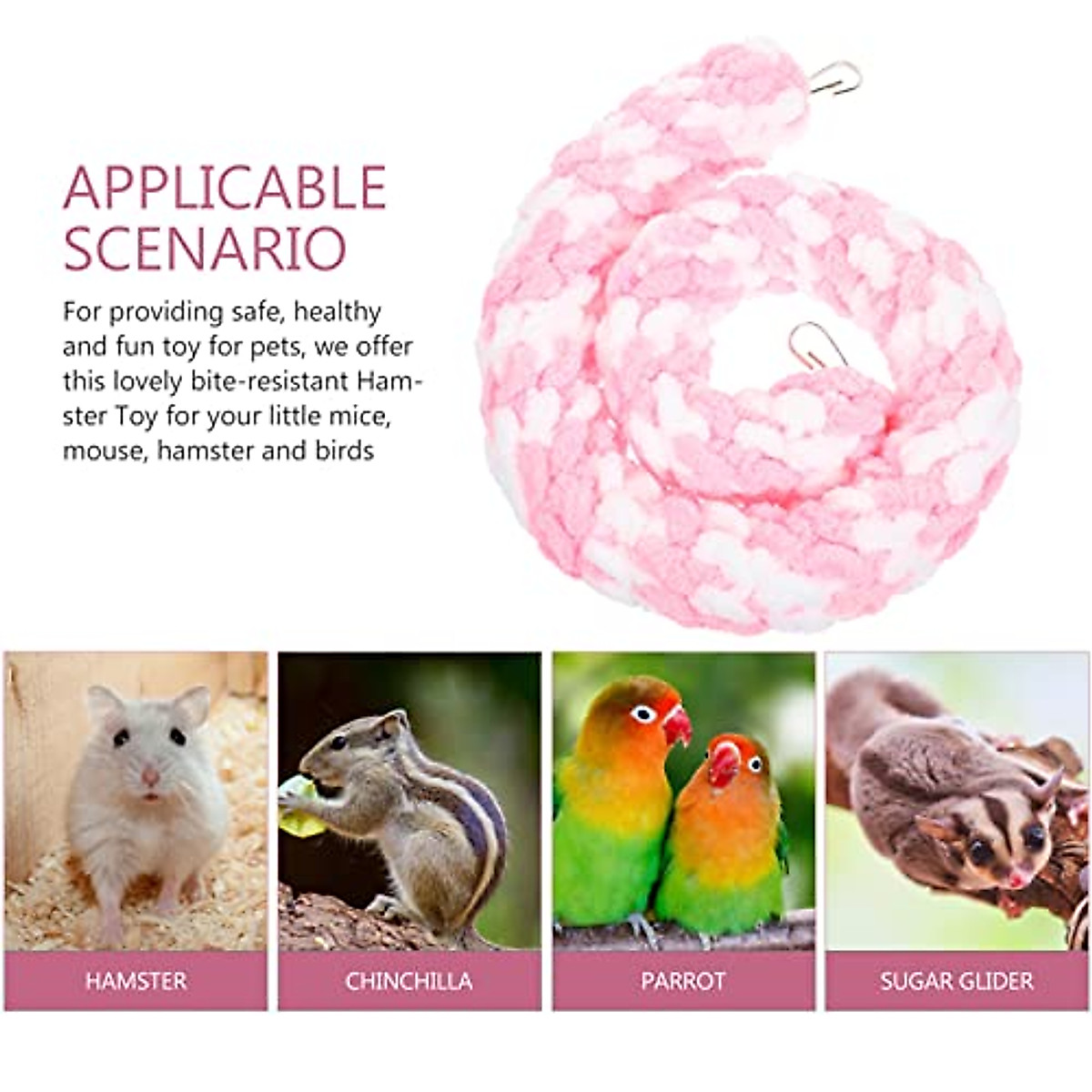 PATKAW Hamster Hanging Toy Rat Toys Bird Rope Perch Swing Toy for Cage Accessories Climbing Exercising Pink White