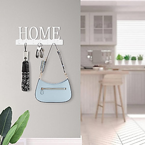 HLWDFLZ Key Holder for Wall - Wall Mounted Key Hangers with 7 Key Hooks, Wall Decorative Organizer Rack for Entryway Mudroom Front Door Kitchen Hallway Office 10 X 4 inches (White Home)