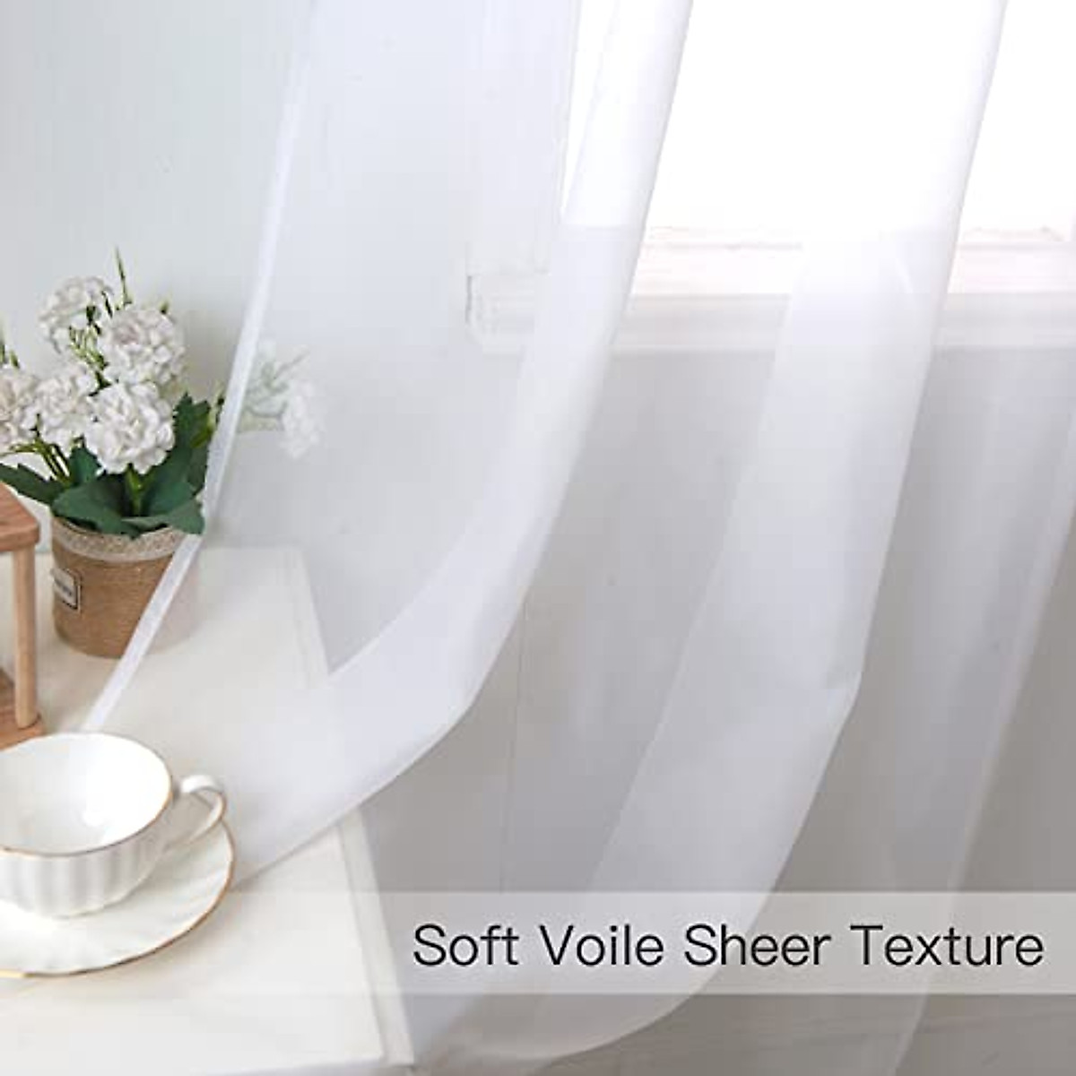 Tony's collection White Sheer Curtains 63 Inch, Rod Pocket Voile Drapes for Living Room, Bedroom, Window Treatments Curtain Panels for Yard, Patio, Villa, Parlor(34x63 Inch, White,2 Panels)