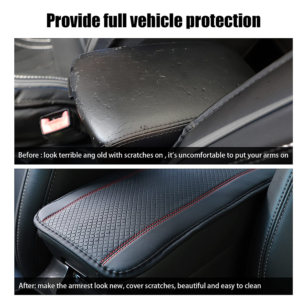 Miytsya Four Seasons Universal Armrest Box Mat, Fiber Leather Embossing, Waterproof, Car Armrest Seat Cover (Red)