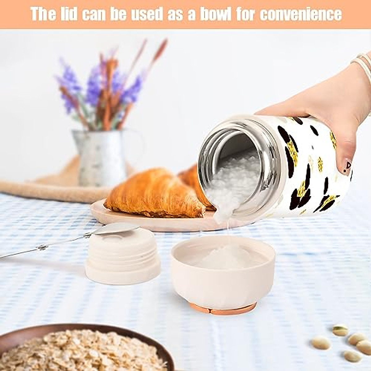 CUPADA Shining Leopard Food Jar for Hot and Cold, Bling Pattern Insulated Food Jars Vacuum 17OZ with Folding Spoon for Work Trip Picnic Camping