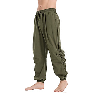 perdontoo Mens Casual Cotton Linen Pant Elastic Waist Drawstring Yoga Jogger Pants (3X-Large, Army Green)