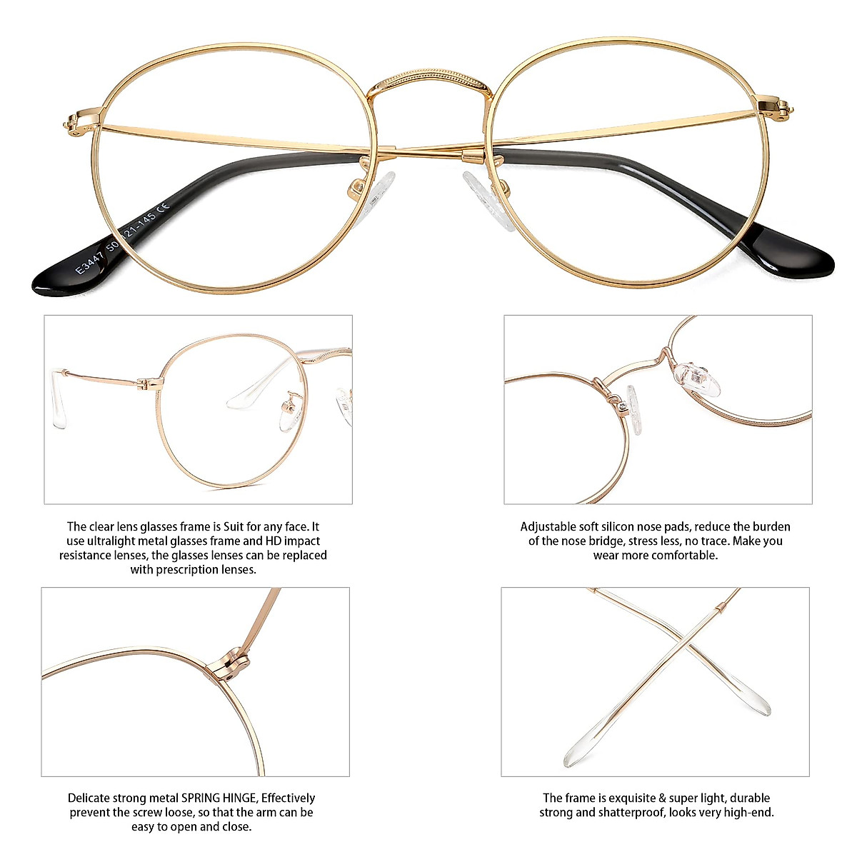 Pro Acme Classic Round Metal Clear Lens Glasses Frame Unisex Circle Eyeglasses (Silver)