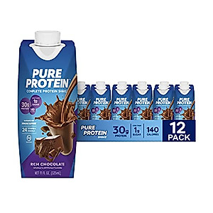 Pure Protein Chocolate Protein Shake, 30g Complete Protein, Ready to Drink and Keto-Friendly, Vitamins A, C, D, and E plus Zinc to Support Immune Health, 11oz Bottles, 12 Pack