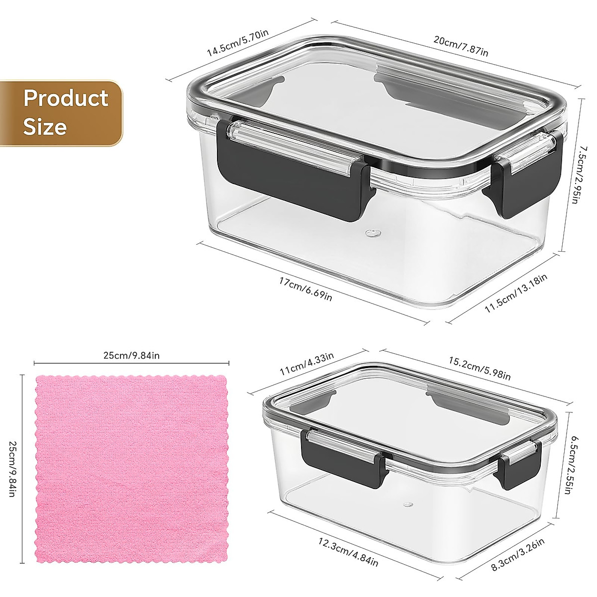 JINXIUYONGYUE Freshman box, lunch box, food and fruit storage container, sealed and leak proof, containing 35.8 ounces, 14.7 ounces, container, and two cleaning cloths