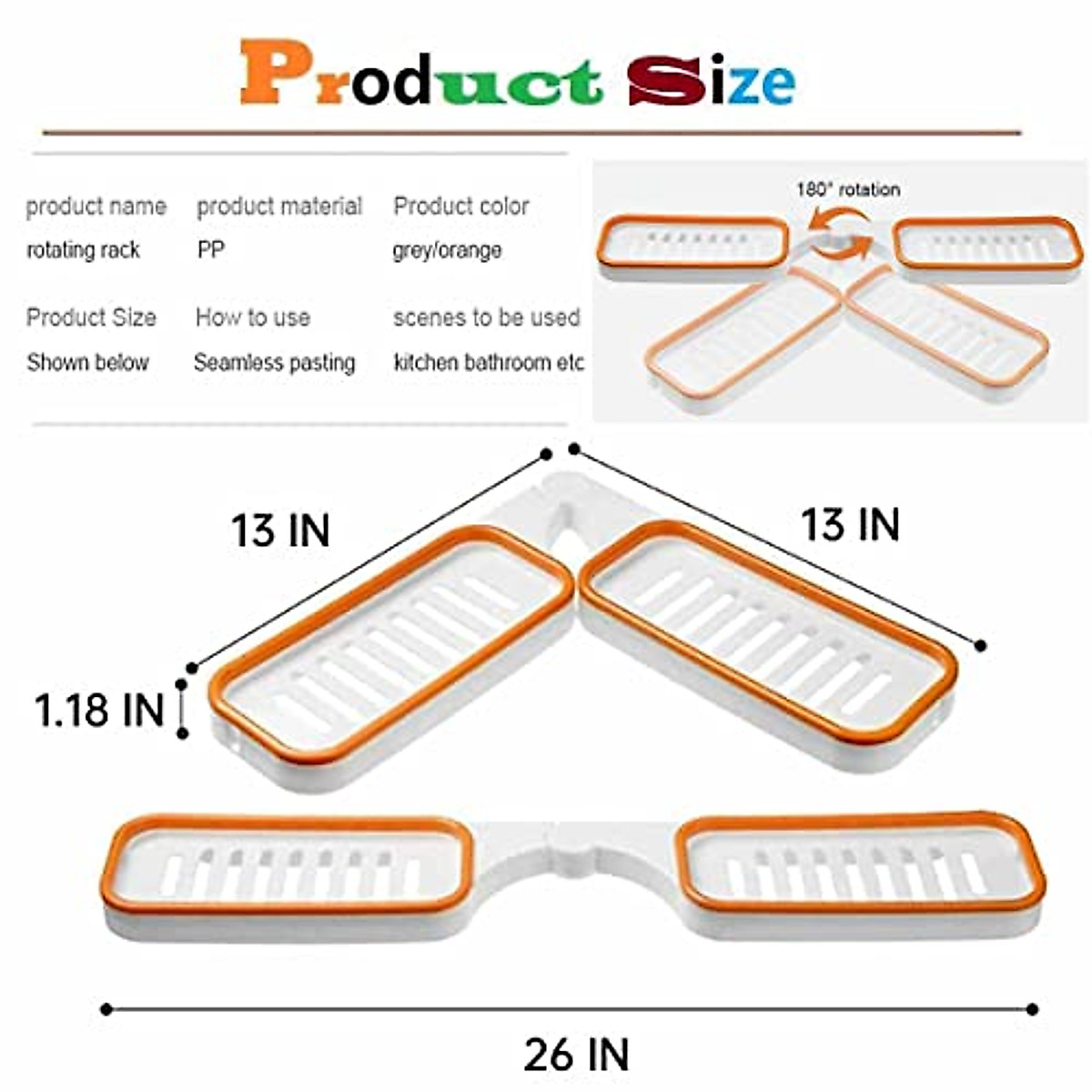 ZBYCYZ Bathroom Corner Punch-free Rack,180 Degrees Rotation Storage Rack Corner Shower Shelves,Drain Hole Design-No Drilling Installation,Wall Mount Shower Caddy (grey)
