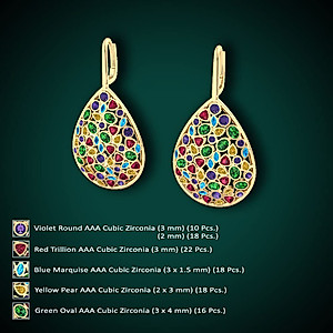 Silver Smile – Gold Plated Pear Shaped Drop Earrings Set – Multi Gemstone Drop Earrings for Women – Rainbow Oval Shaped Leverback Earrings – Gift Set for Valentine’s Day and Birthday