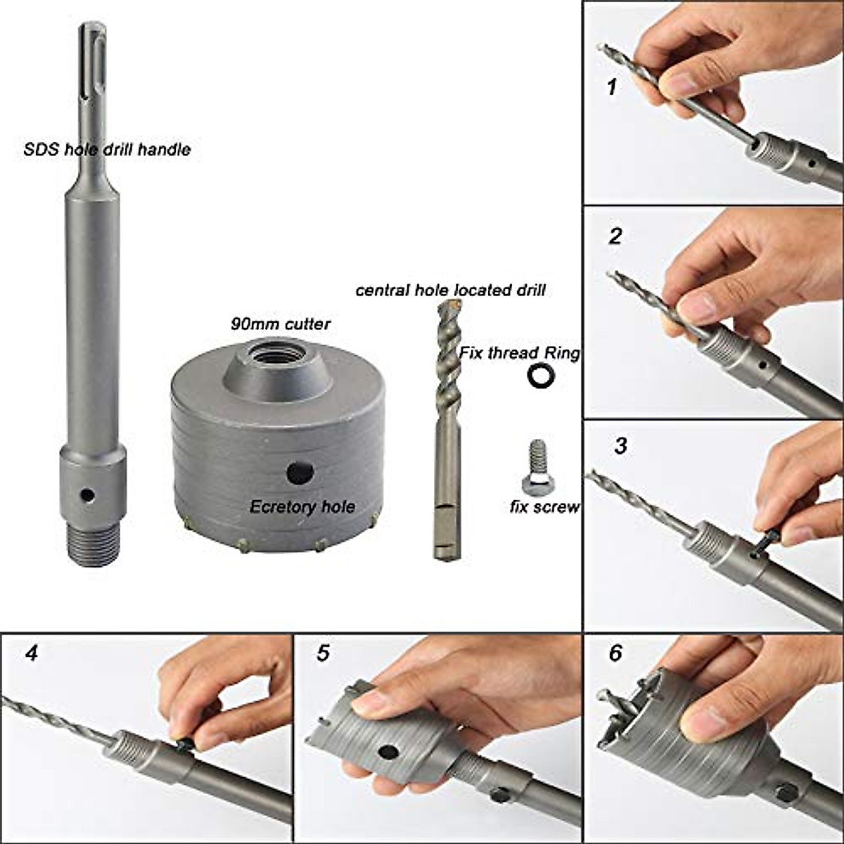 Hanperal 90mm SDS Plus Shank Hole Saw Set, Concrete Hole bit for Brick Concrete Cement Stone