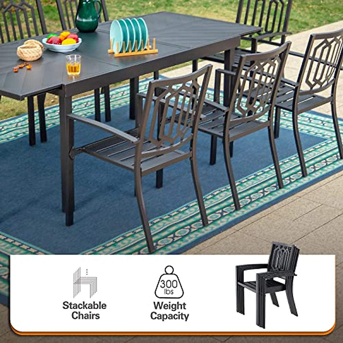 Sophia & William Outdoor Dining Sets for 8 Metal Patio Table Furniture Set 9 Piece with 1 Rectangle Expandable Patio Dining Table and 8 Backyard Garden Outdoor Chairs