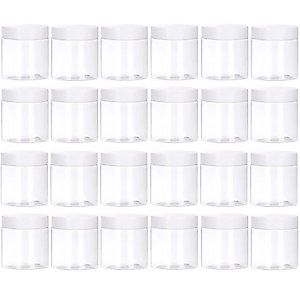 TUZAZO 2 OZ Plastic Jars Round Clear Cosmetic Container Jars with Lids and Labels, 24 Pack Small Plastic Jars for Lotion, Cream, Ointments, Makeup, Glitters, Samples, Travel Storage