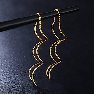 Acefeel Fresh Style Exquisite Threader Dangle Earrings Curve Twist Shape for Women's Gift E158 (18K Gold plated)