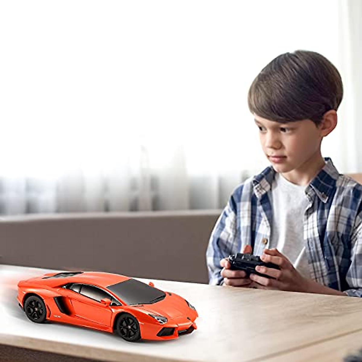 SainSmart Jr. x Rastar Lamborghini Toy Car 1:24 Remote Control Lamborghini Aventador Coupe Race Car, Licensed RC Hobby Model Vehicle for Boys Kids and Adults, Orange