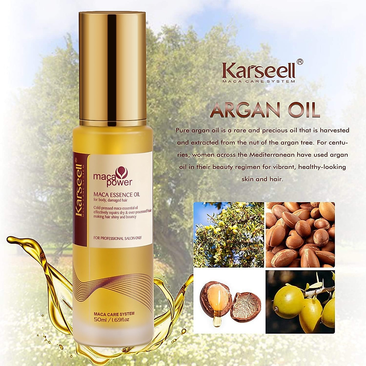 Karseell Moroccan Argan Oil for Hair Healing Cold Pressed Weightless Argan Oil Hair Serum for Dry Damaged Hair 50ml
