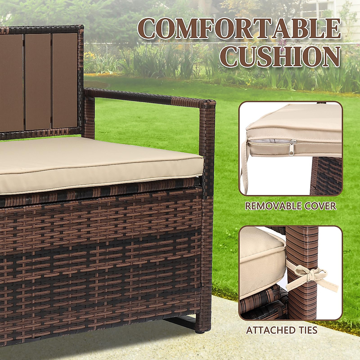 VINGLI 50 inch Outdoor Storage Bench, 70 Gallon Outdoor Bench with Storage Wicker Patio Deck Box, Storage Box for Deck Porch Bench Patio Storage Bench