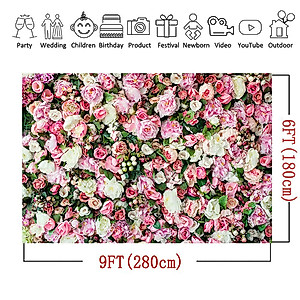 Art Studio 9x6FT Flower Photo Background Pink Rose Photography Backdrop for Pictures Newborn Bridal Shower Birthday Party Banner Decor Supplies Vinyl Photo Studio Props