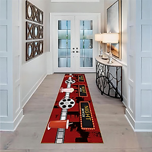 Puyosvr Film Area Rugs,2x7ft,Home Theater Movie Night Floor Mat Non-Slip Rug,Cinema Popcorn Design,Cinema Sign Carpet, Suitable for Living Room, Kitchen Hallway,Party