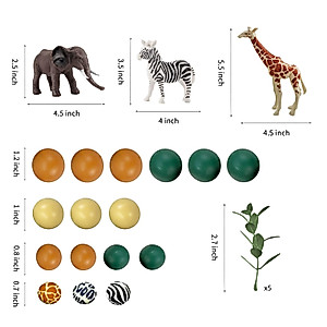 24 PCS Realistic Safari Jungle Animal Cake Toppers with Colorful Balls Cake Decorations for Wild Themed Birthday Oh Baby Party Supplies (Green Yellow)