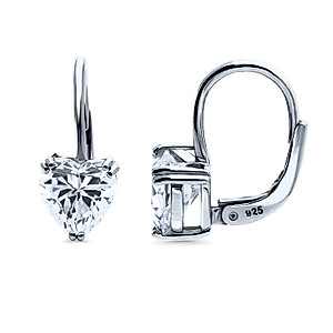 BERRICLE Sterling Silver Solitaire 2.2 Carat Cubic Zirconia CZ Heart Anniversary Leverback Dangle Drop Earrings for Women, Rhodium Plated