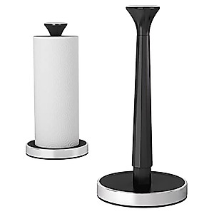 Kitsure Paper Towel Holder for Countertop - Black Paper Towel Holder with Anti-Slide Pad & Weighted Base, Assembly-Free Paper Towel Stand for Kitchen