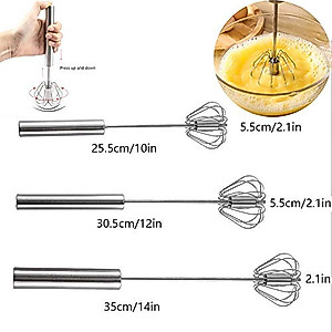 Stainless Steel Semi-automatic Egg Whisk - 3PCS Hand Push Rotary Whisk Blender (3 Pack)