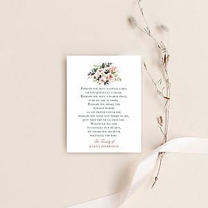 Hello Love Goods Sympathy Acknowledgement Cards, Personalized Funeral Thank You Cards with Poem and Pink Flowers - 5.5x4.25 Flat Notecards with Envelopes
