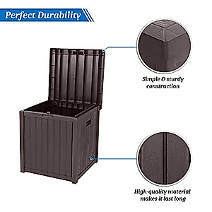 VINGLI 51 Gallon Medium Deck Box Organization, Resin Storage Box for Patio Furniture or Tools, Indoor & Outdoor Lockable Container Box for Garden, Pool, Yard, Porch and Balcony (brown)