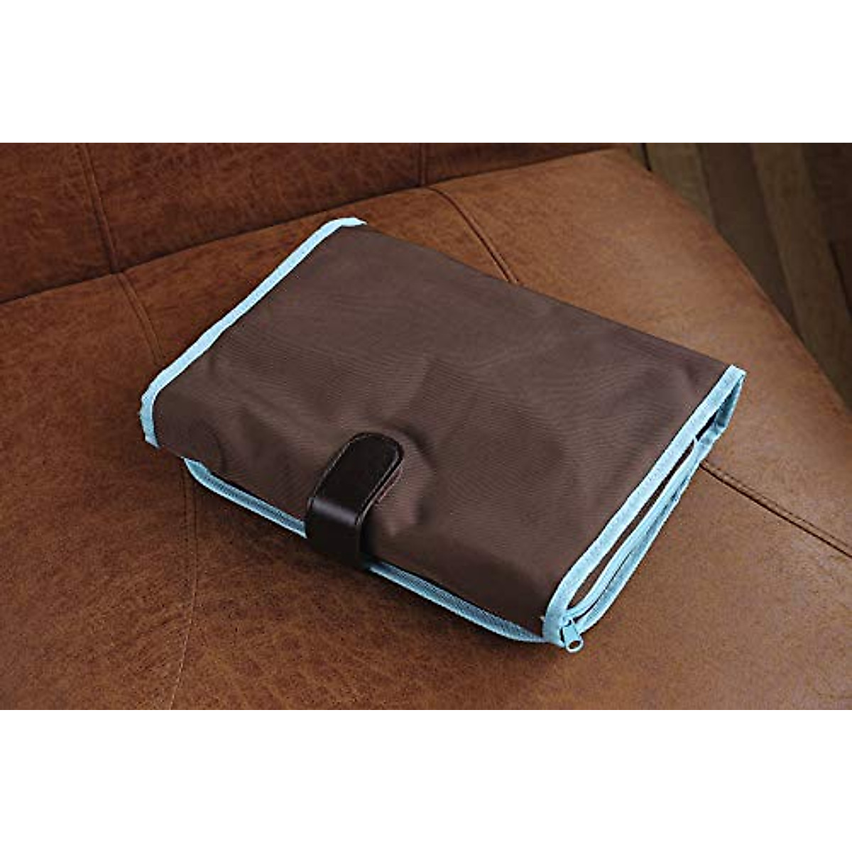 Tri-Fold Bible Cover, Bible Study Organizer, Velcro Closure, Nylon, Brown/Blue, Large