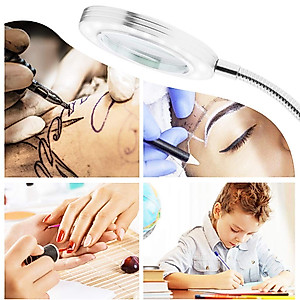 JimKing Magnifying Lamp, Tattoo Light Desk Lamp, LED Book Light with Clip, USB Bed Lamp for Reading, Tattoo, Make Up, Manicure