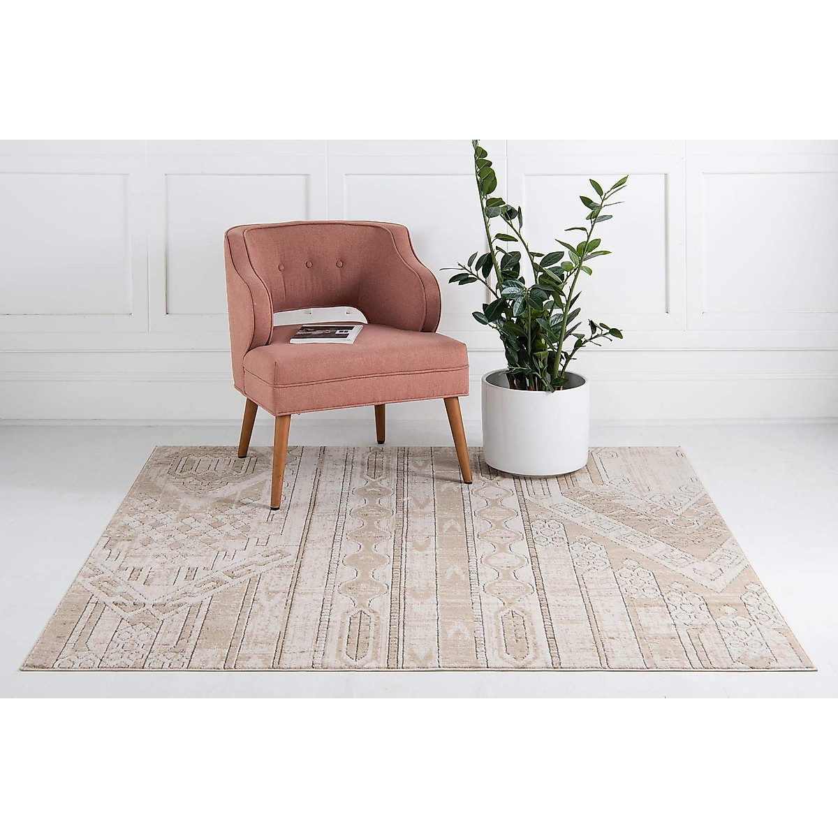 Rugs.com Oregon Collection Rug – 4 Ft Square Ivory Low-Pile Rug Perfect for Living Rooms, Kitchens, Entryways