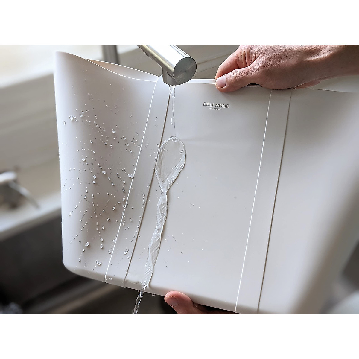 Bellwood Silicone Tote Shoulder Bag for Shopping Grocery Beach Pool Camping, Minimalism Standable Waterproof Washable, White