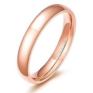 TIGRADE 2mm 4mm Titanium Ring Rose Gold Dome High Polished Wedding Band Comfort Fit Size 3-13.5 (4mm, 8)