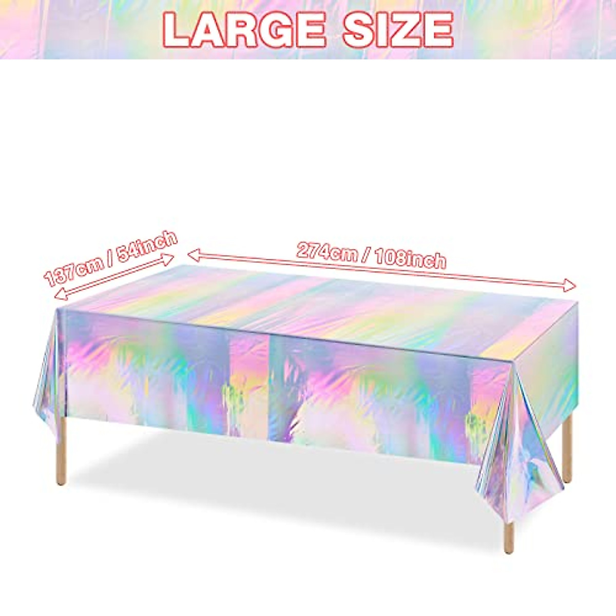 1 Pack Iridescence Plastic Tablecloths Shiny Disposable Laser Rectangle Table Covers Holographic Foil Tablecloth Iridescent Party Decoration Birthday Bridal Wedding Christmas 54" x 108"(Laser)