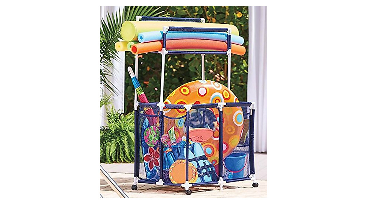 Pool Toy Storage Bin with Noodle Holder – Organize Pool Essentials