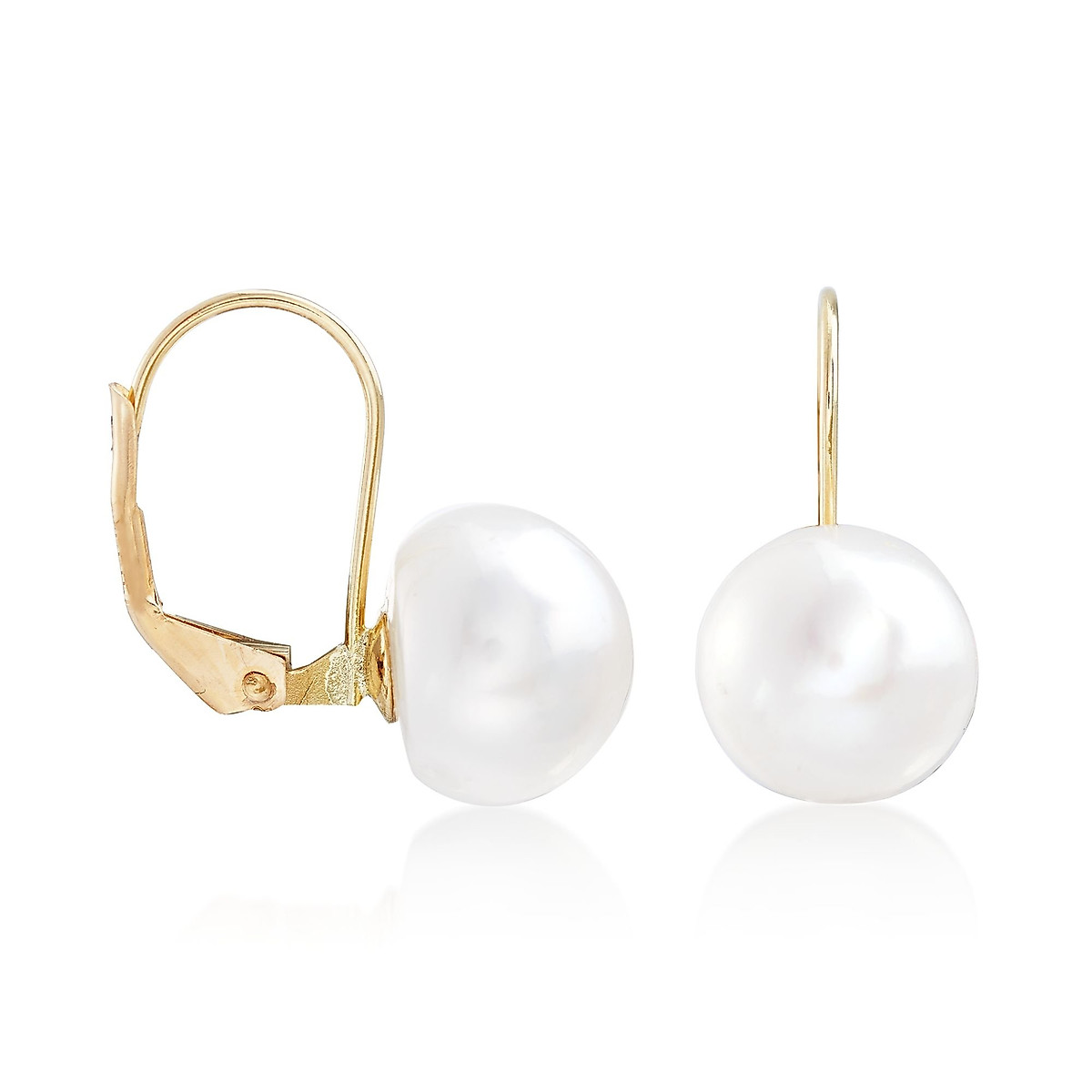 Ross-Simons 10-11mm Cultured Button Pearl Drop Earrings in 14kt Yellow Gold