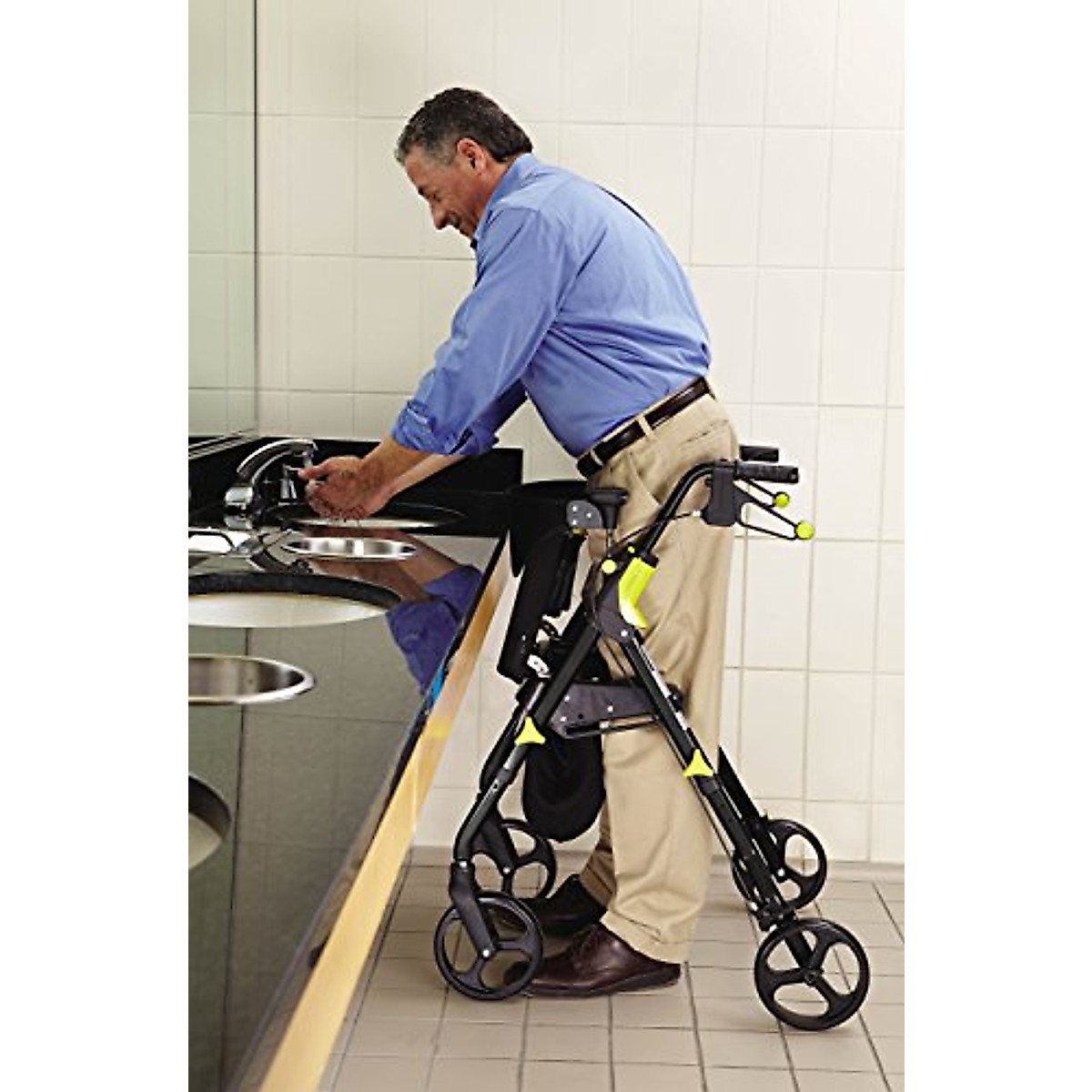 Medline Premium Empower Rollator Walker with Seat, Folding Rolling Walker with 8-inch Wheels, Black, 1 Count (Pack of 1)