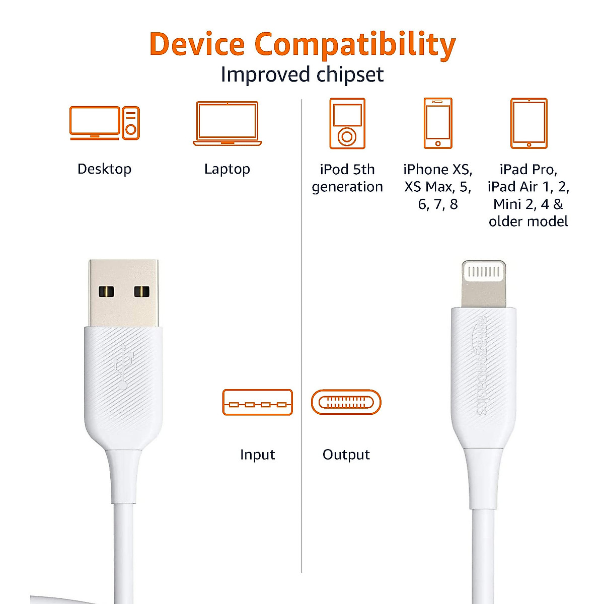 Amazon Basics USB-A to Lightning ABS Charger Cable, MFi Certified Charger for Apple iPhone 14 13 12 11 X Xs Pro, Pro Max, Plus, iPad, 3 Foot, White, (Pack of 2)