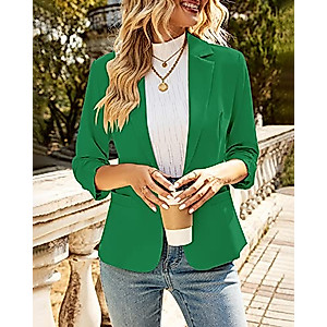 LookbookStore Jackets for Women Fashion Dressy 3/4 Sleeve Blazer for Women Blazers for Women Business Casual Summer Jackets for Women Lightweight Fashion Green Size Large Fits Size 12 / Size 14