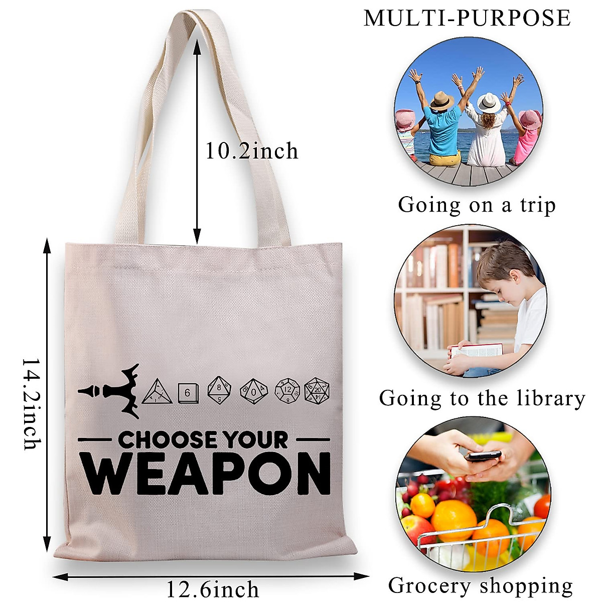 BDPWSS Choose Your Weapon DND Tote Bag Dungeons Tabletop Role Playing Gamer Gift Dragons D20 RPG Gaming Gift (Choose your dice TG)