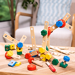 Melissa & Doug Wooden Construction Building Set in a Box (48 pcs)