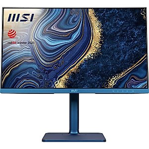 MSI Modern MD241P Ultramarine, 24" Monitor, 1920 x 1080 (FHD), IPS, 75Hz, TUV Certified Eyesight Protection, 5ms, HDMI, USB C, Tilt, Swivel, Height Adjustable, Pivot